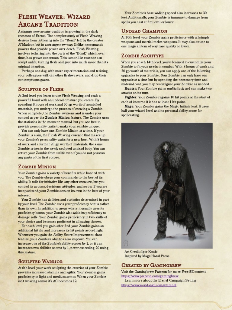 Flesh Weaver: Wizard Arcane Tradition: Undead Champion | PDF | Fantasy ...