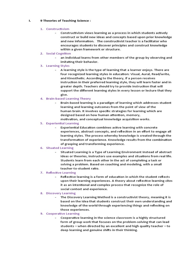 9 Theories of Teaching Science... | PDF | Constructivism (Philosophy Of ...