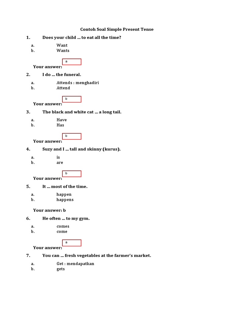 Contoh Soal Simple Present Tense | PDF | Grammar | Cognitive Science