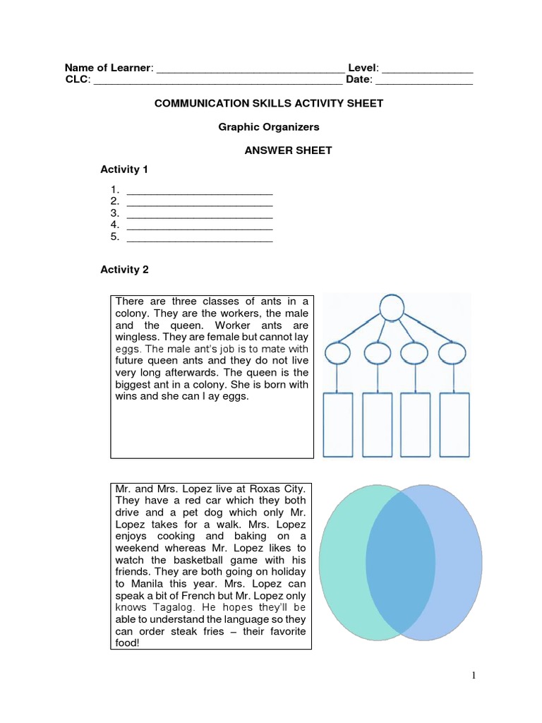 Graphic Organizers Answer Sheet | PDF | Lunch | Learning
