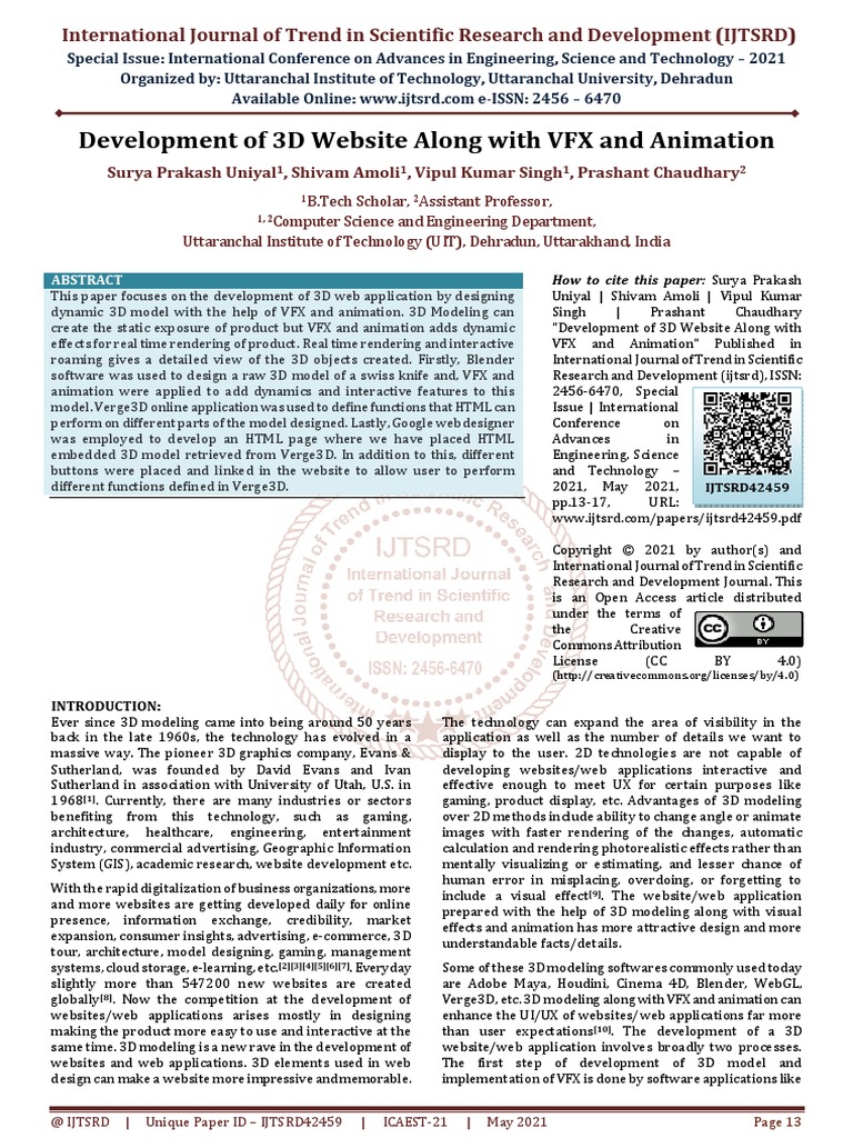 Development of 3D Website Along With VFX and Animation | PDF | 3 D ...