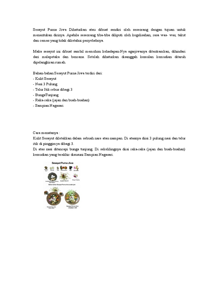 Sesayut Purna Jiwa dan Cara Pembuatannya | PDF