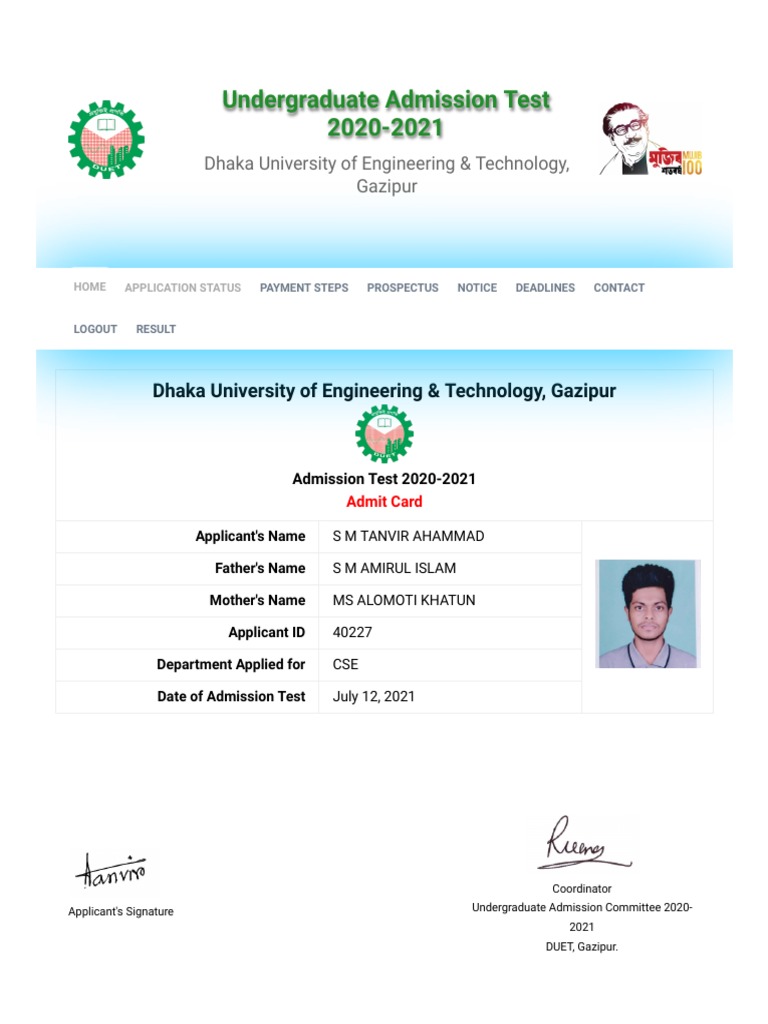 Undergraduate Admission 2020-2021 - DUET | PDF