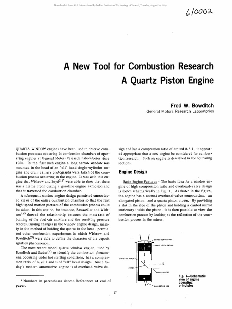 Quartz Piston Engine for Combustion Research | PDF | Piston | Engines
