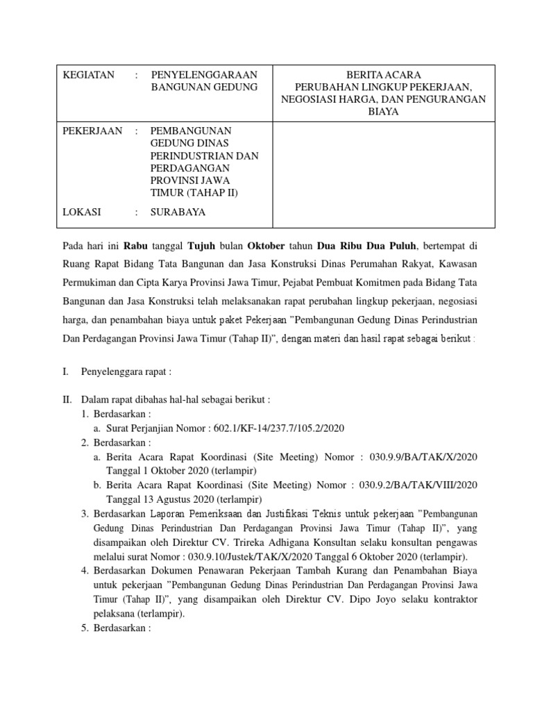 BA Perubahan Lingkup Pekerjaan | PDF