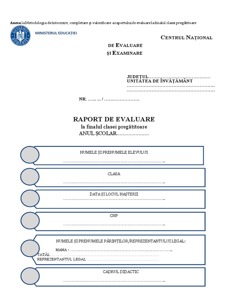 Raport - de - Evaluare - Clasa - Pregatitoare Modificat | PDF