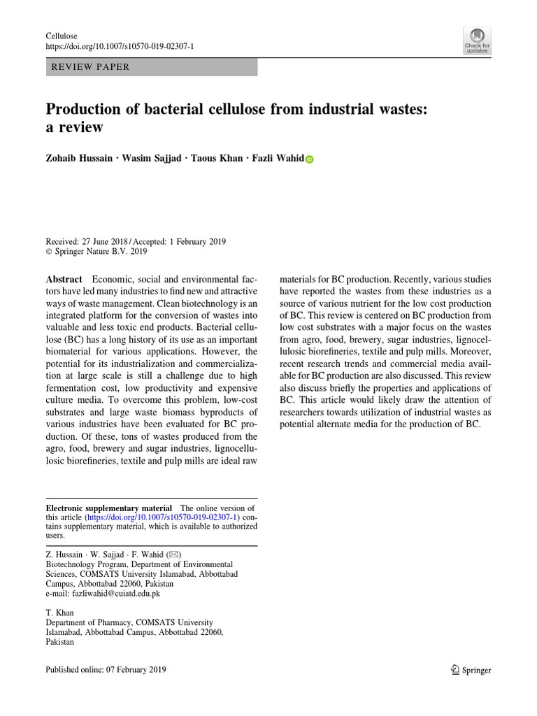 Production of Bacterial Cellulose From Industrial Wastes: A Review ...
