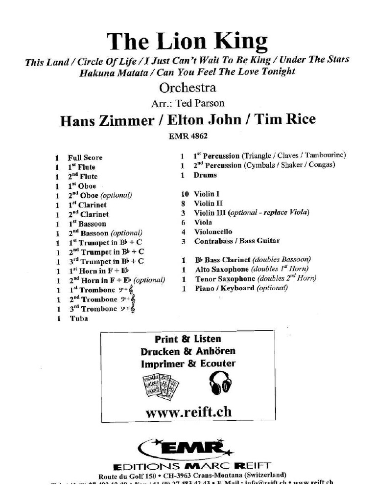 The Lion King Scoreparts | PDF