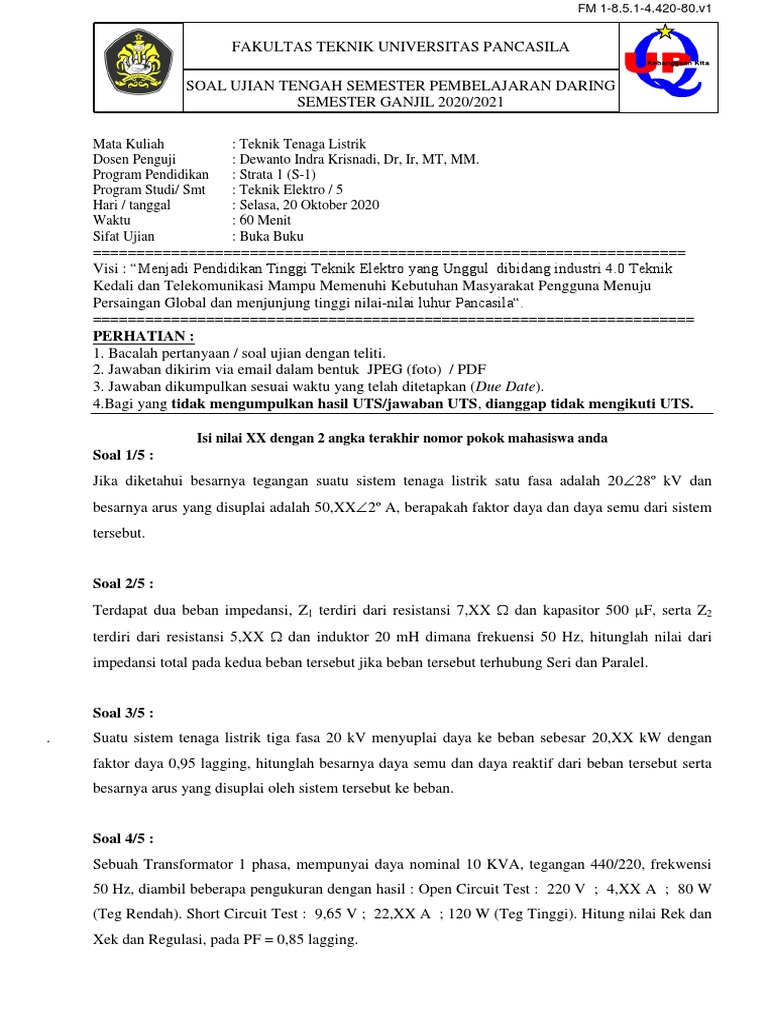 Soal UTS PJJ TTL S1 | PDF