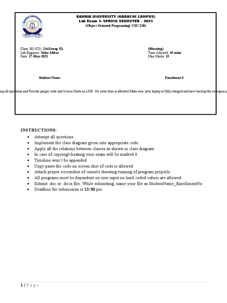 Lab Mid Exam OOP 2A G2 Spring 2021 - 17052021 120654pm | Download Free PDF | Screenshot ...