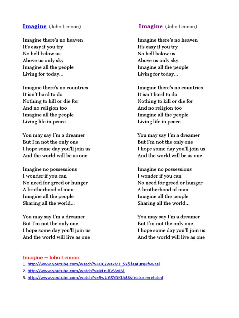 Imagine: (John Lennon) (John Lennon) | PDF | Eschatology | Religious ...