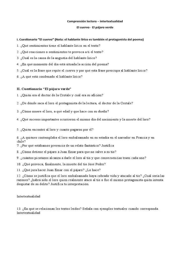 Comprensión Lectora Poema + Cuento | PDF