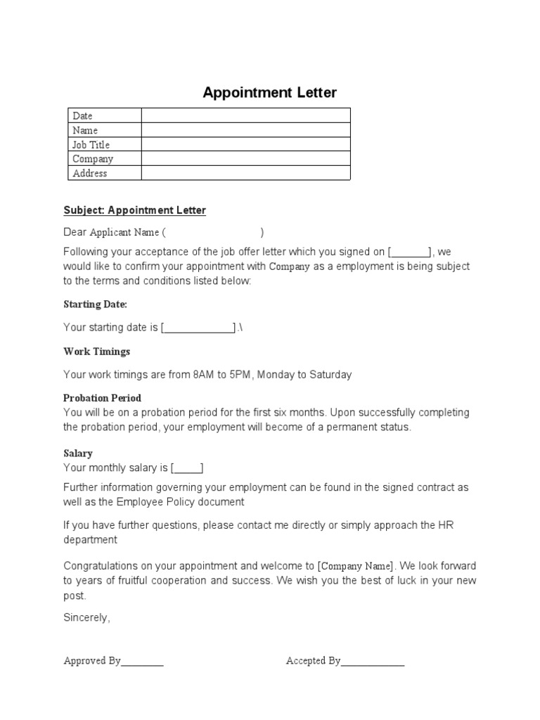Appointment Letter | PDF