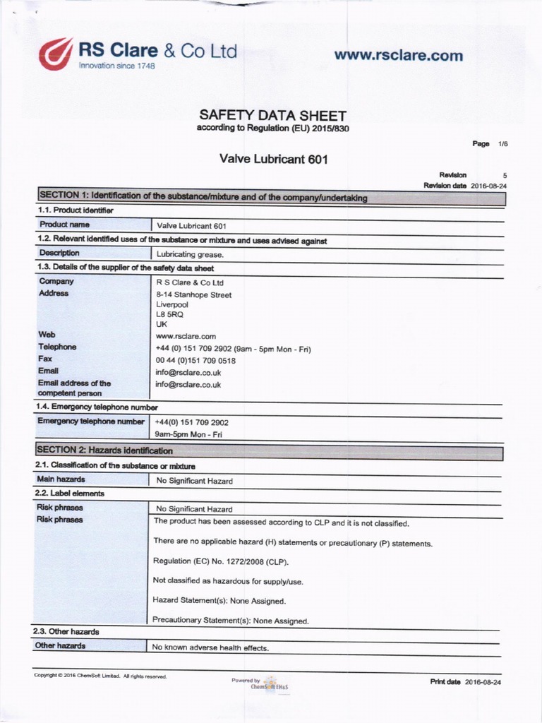 MSDS - Valve Lubricant | PDF | Safety | Occupational Safety And Health