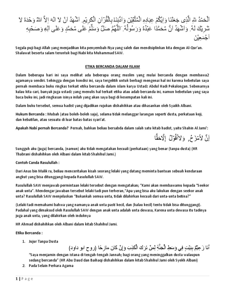 Etika Bercanda dalam Islam | PDF