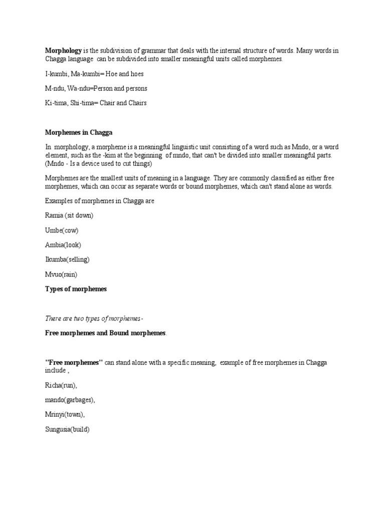 Morphemes and Word Formation in the Chagga Language: An Analysis of the ...