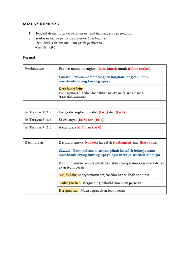 Format Rumusan - Tingkatan 1 | PDF