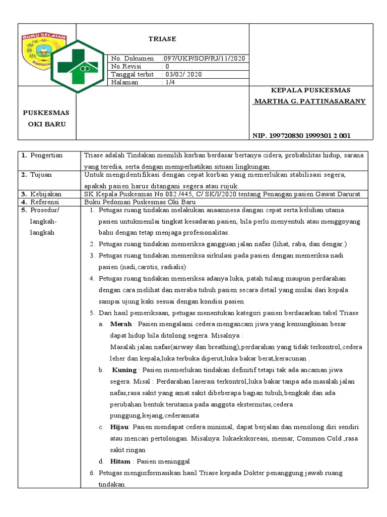 7.2.3.1 Sop Triase | PDF