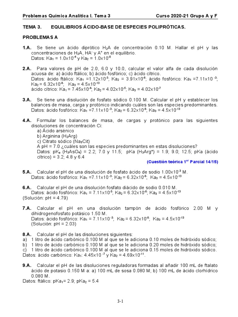 Tema 3 Problemas 20 21 Acido Base | PDF | Solución tampón | Constante ...