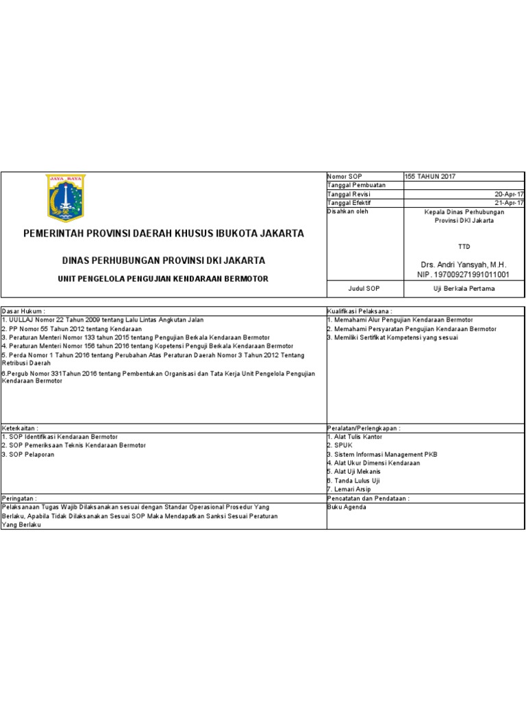 Sop PKB Dishub Revisi | PDF