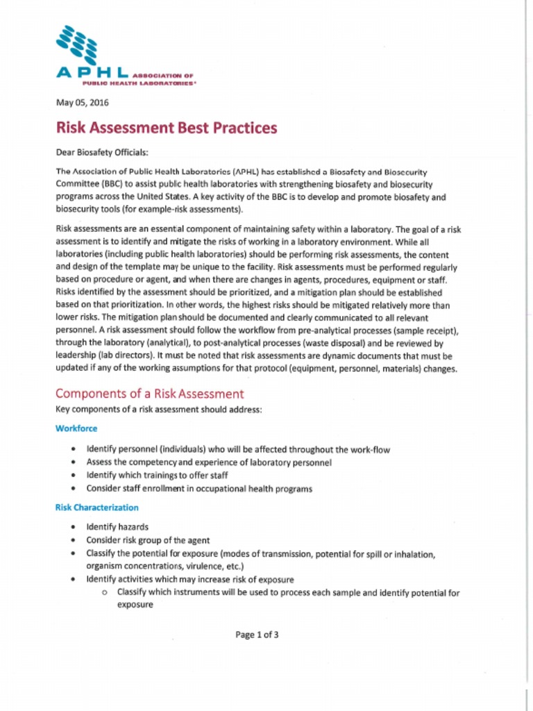 APHL Risk Assessment Best Practices and Examples | PDF | Risk ...