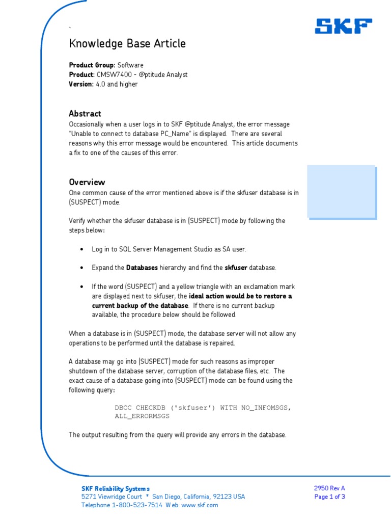 How To Fix An SQL Server Database Skfuser in SUSPECT Mode | PDF ...