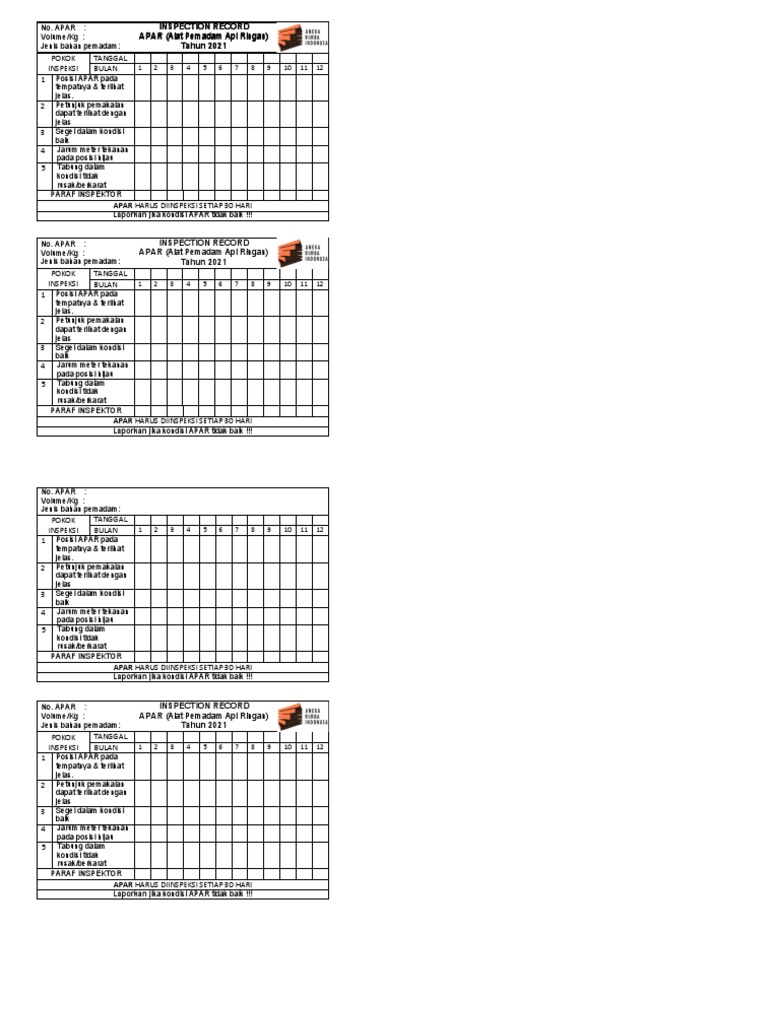 Kartu Inspeksi Apar Vertical | PDF