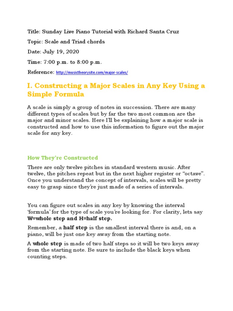 I. Constructing A Major Scales in Any Key Using A Simple Formula | PDF ...
