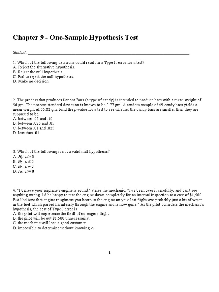 Chapter 9 - One-Sample Hypothesis Test 101 | PDF | Type I And Type Ii ...