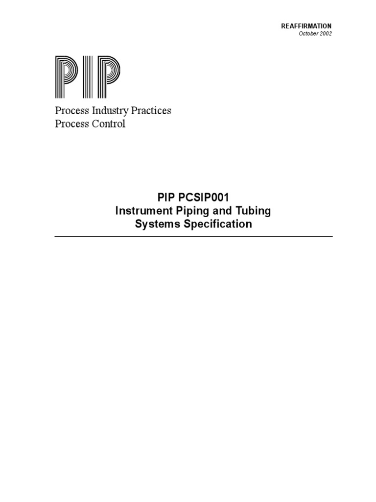 Process Industry Practices Process Control: Pip Pcsip001 Instrument ...