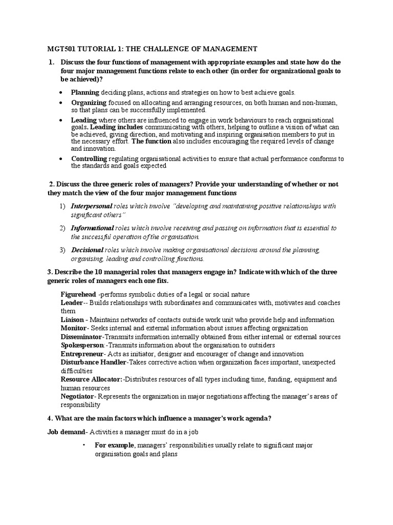 MGT 501 Tutorial 1 | PDF | Goal | Resource