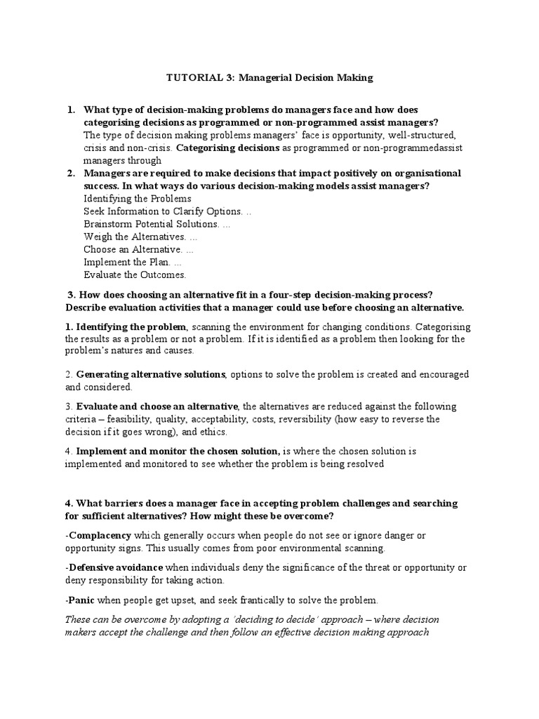 MGT 501 Tutorial 3 | PDF | Brainstorming | Decision Making