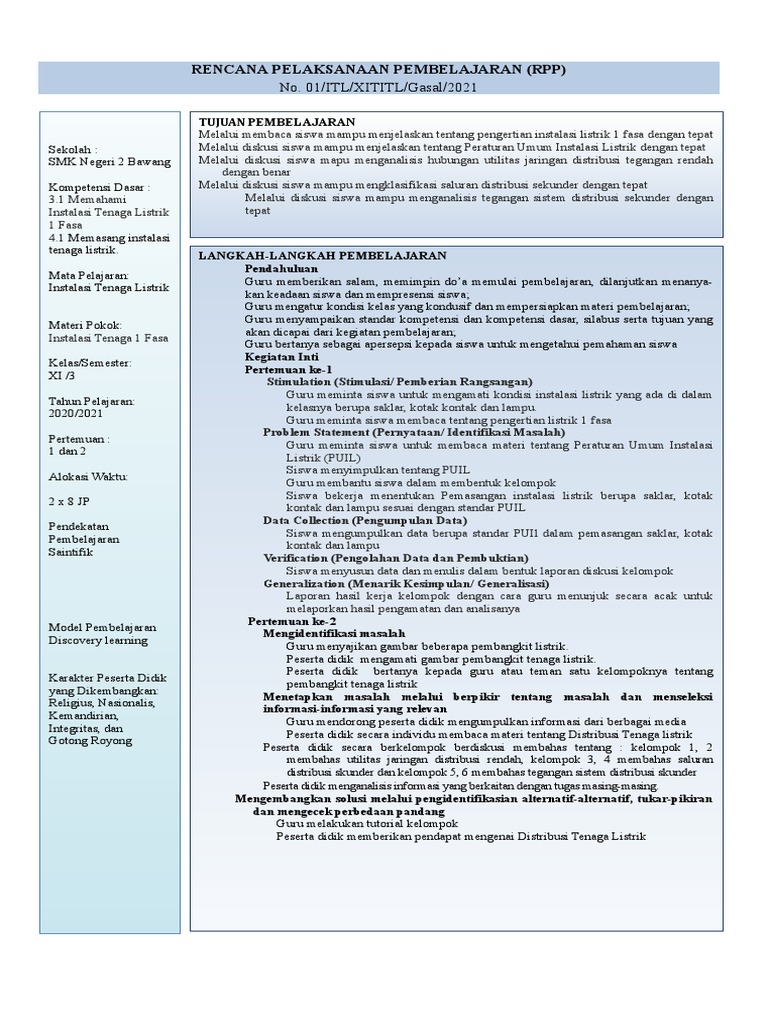 RPP Xi Itl Lengkap | PDF