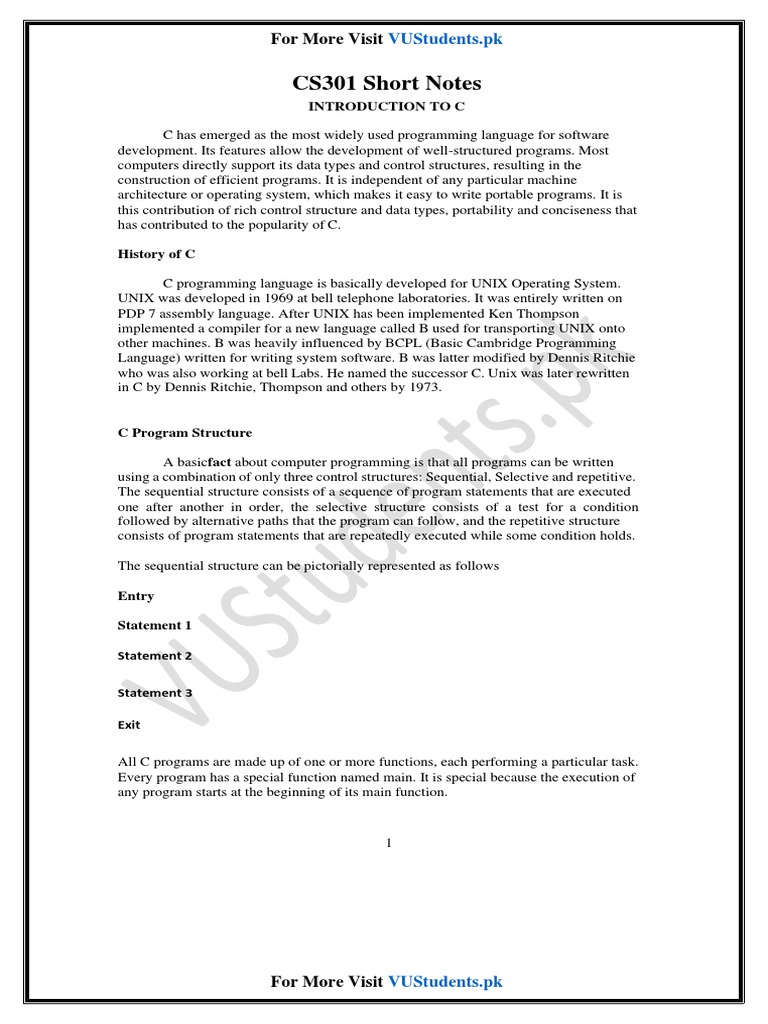 CS301 Short Notes | PDF | Computer Program | Programming