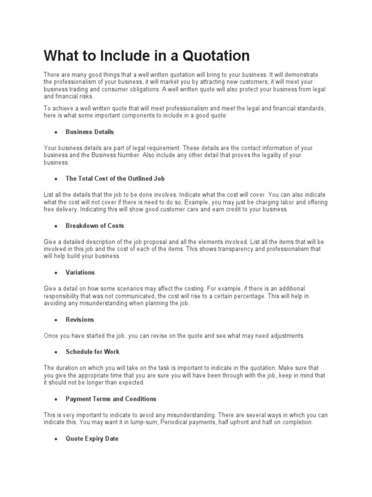 What To Include in A Quotation | Download Free PDF | Business | Market ...