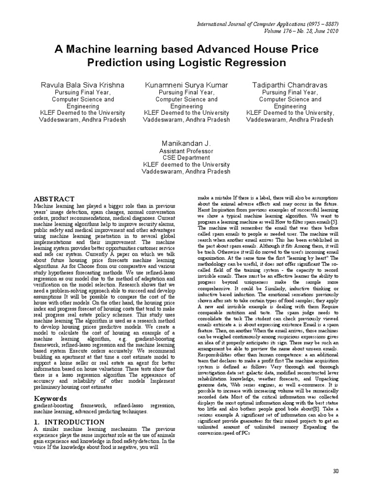A Machine Learning Based Advanced House Price Prediction Using Logistic ...