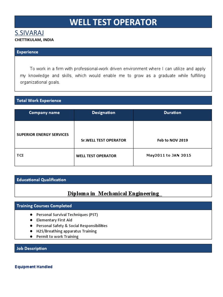 Well Test Operator: S.Sivaraj | PDF | Fires | Pump