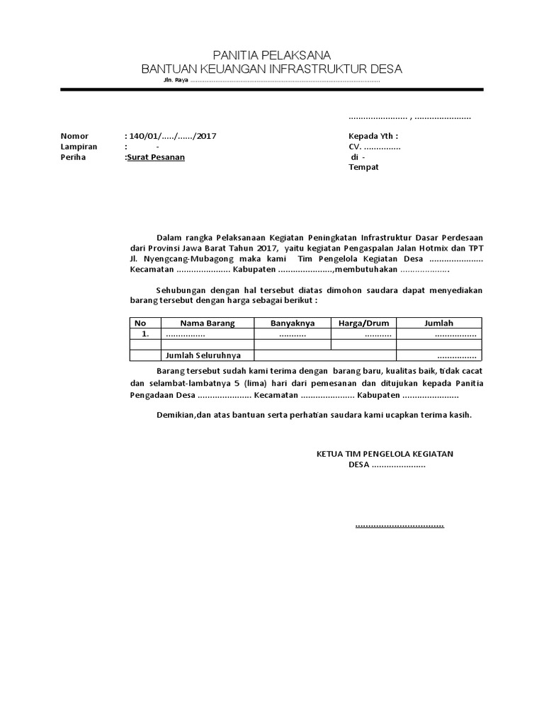 Contoh Surat Pesanan | PDF