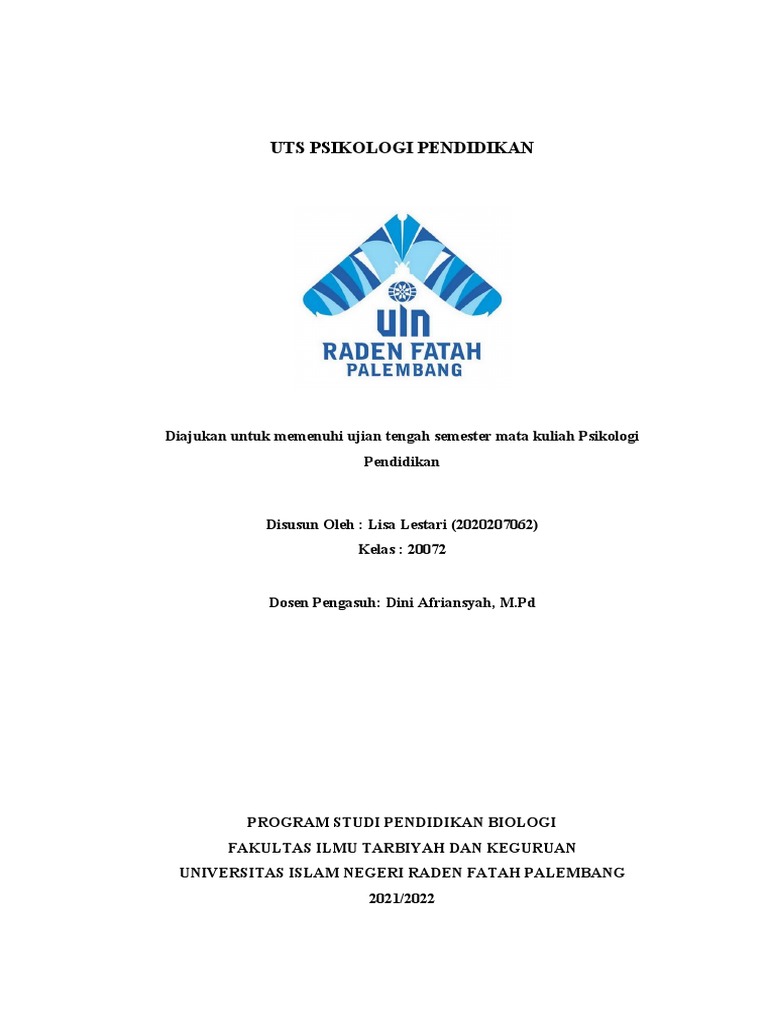 Uts Psikologi Pendidikan - Lisa Lestari - 2020207062 - Pendidikan Biologi2 (20072) | PDF
