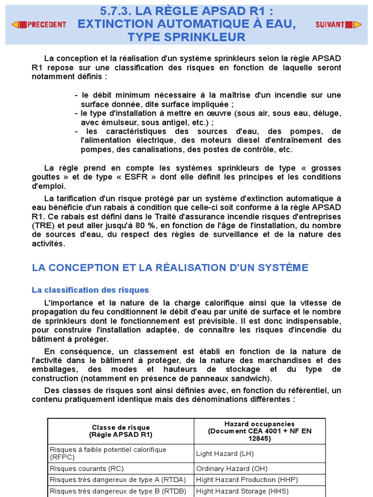 Règle APSAD R1 : Système Sprinkleur | PDF | Extincteur automatique à ...