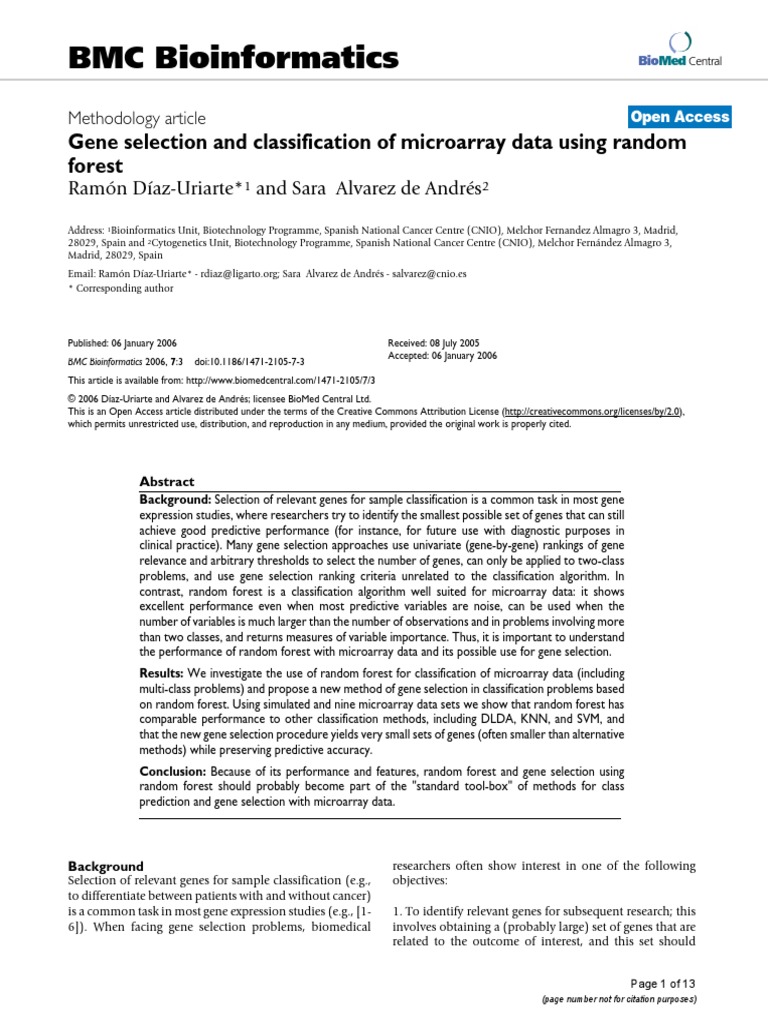 BMC Bioinformatics: Gene Selection and Classification of Microarray Data Using Random Forest ...