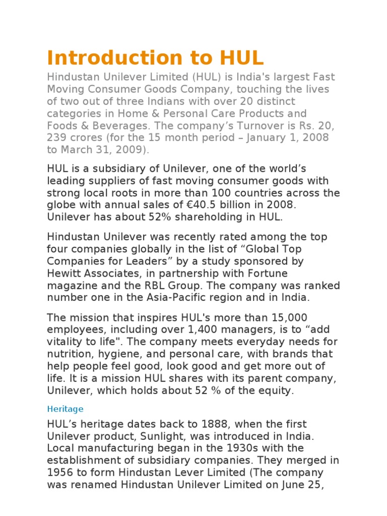 Introduction To HUL | PDF | Unilever | Economies