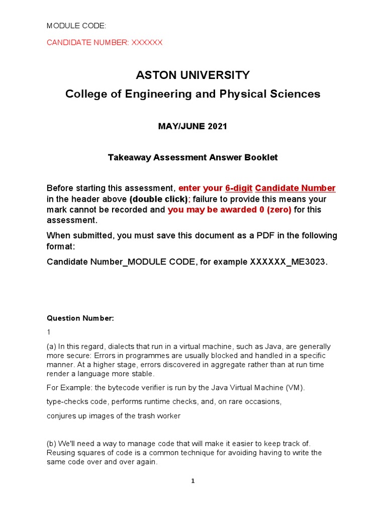 Answer Booklet. May 2021 (2) (1) (Updated) | PDF | Subroutine ...