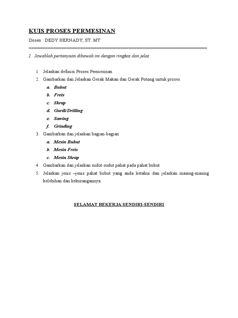 Soal Proses Permesinan | PDF