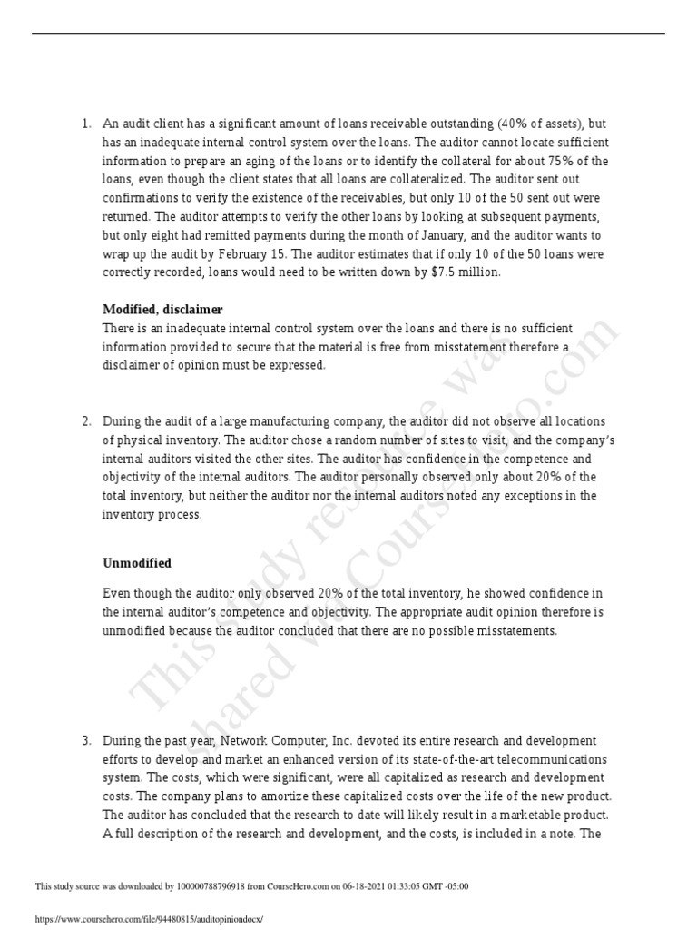 This Study Resource Was: Modified, Disclaimer | PDF | Auditor's Report ...
