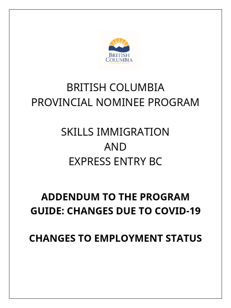 BC PNP Skills Immigration and Express Entry BC Program Guide - Addendum ...