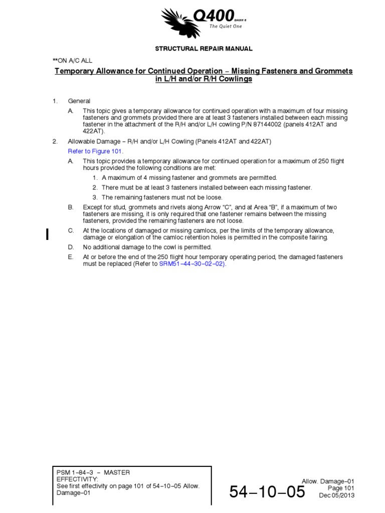 Temporary Allowance For Continued Operation Missing Fasteners and ...