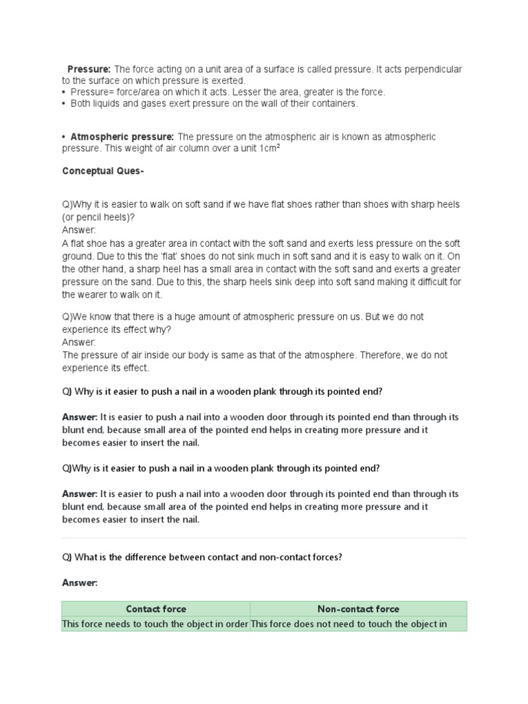 Physics Pressure Notes | PDF | Pressure | Force