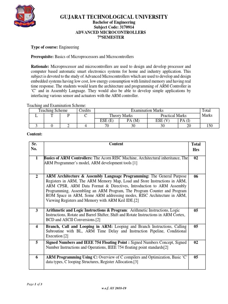 Gujarat Technological University: Page 1 of 3 | PDF | Arm Architecture ...