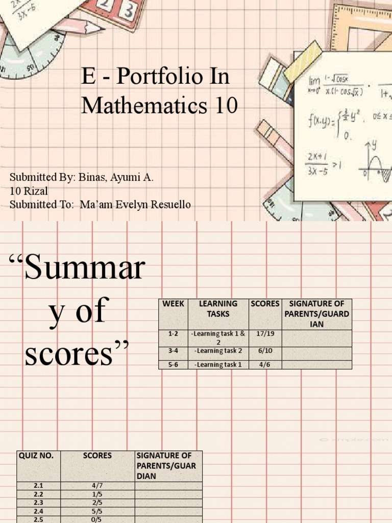 E - Portfolio in Mathematics 10: Submitted By: Binas, Ayumi A. 10 Rizal ...